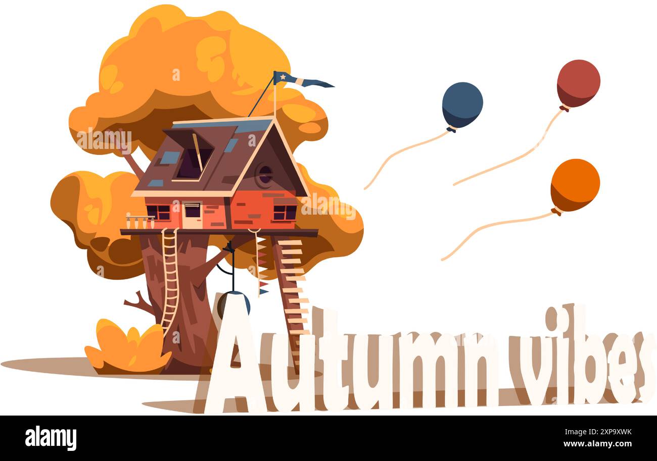 Children tree house. Small home. Cozy building on forest wood branch ...