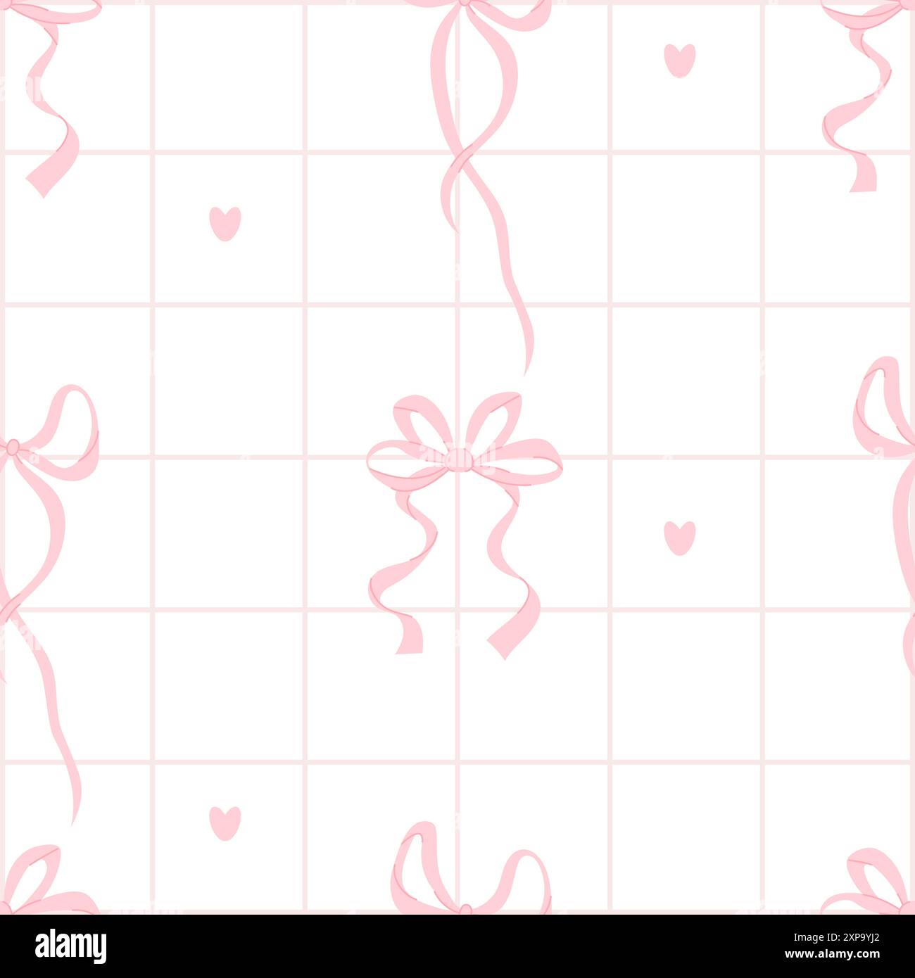 Cute coquette seamless pattern pink ribbon bow on checkered white ...