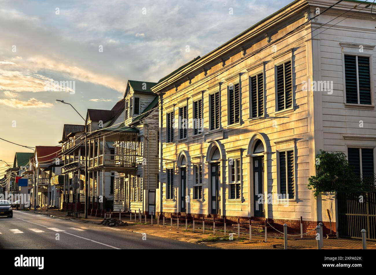 Traditional houses in the historic center of Paramaribo, UNESCO world heritage in Suriname ...