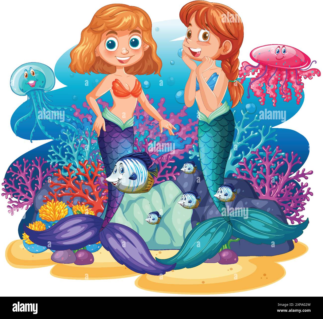 Two mermaids exploring a colorful coral reef Stock Vector Image & Art ...