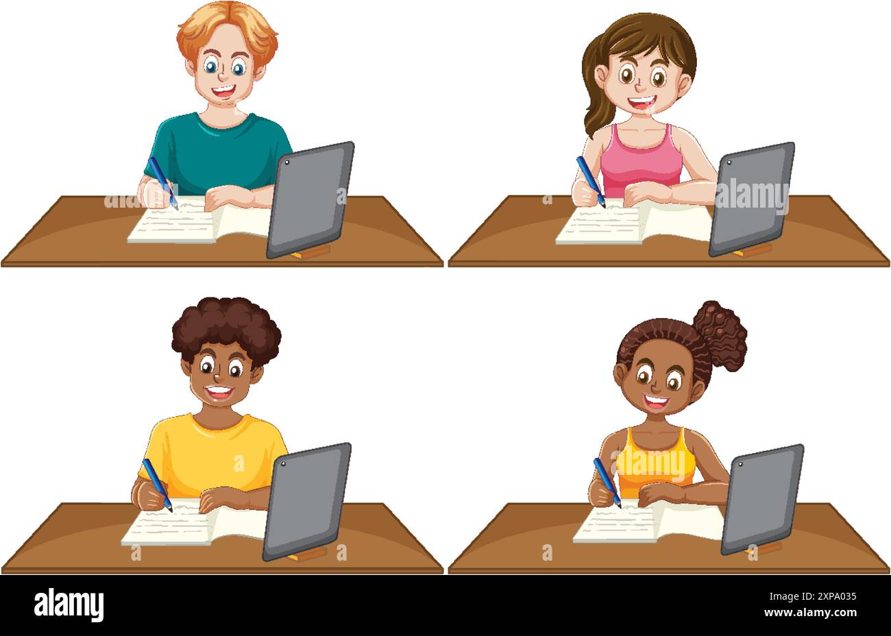 Kids learning together using books and laptops Stock Vector Image & Art ...