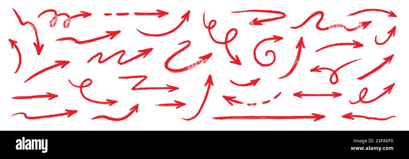 Arrow crayon brush doodle chalk red line stroke. Sketch pencil texture ...