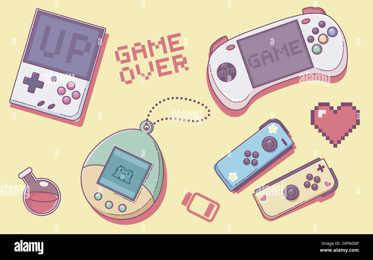 Retro video gaming devices isolated on background. Contemporary vector ...