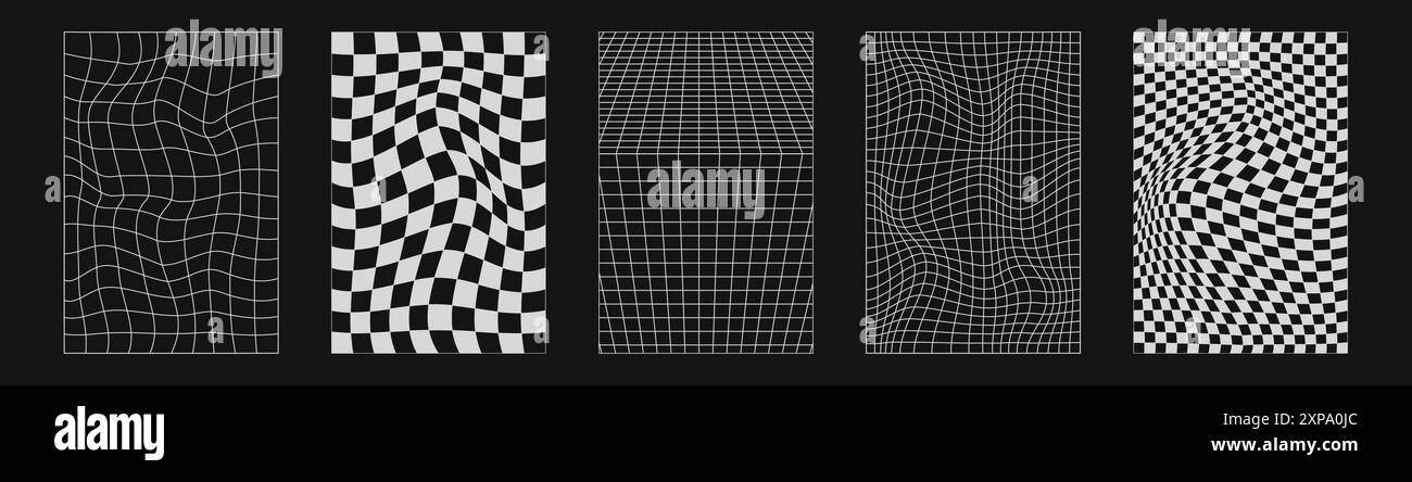 Abstract wireframes, cyberpunk elements and perspective green grids and ...