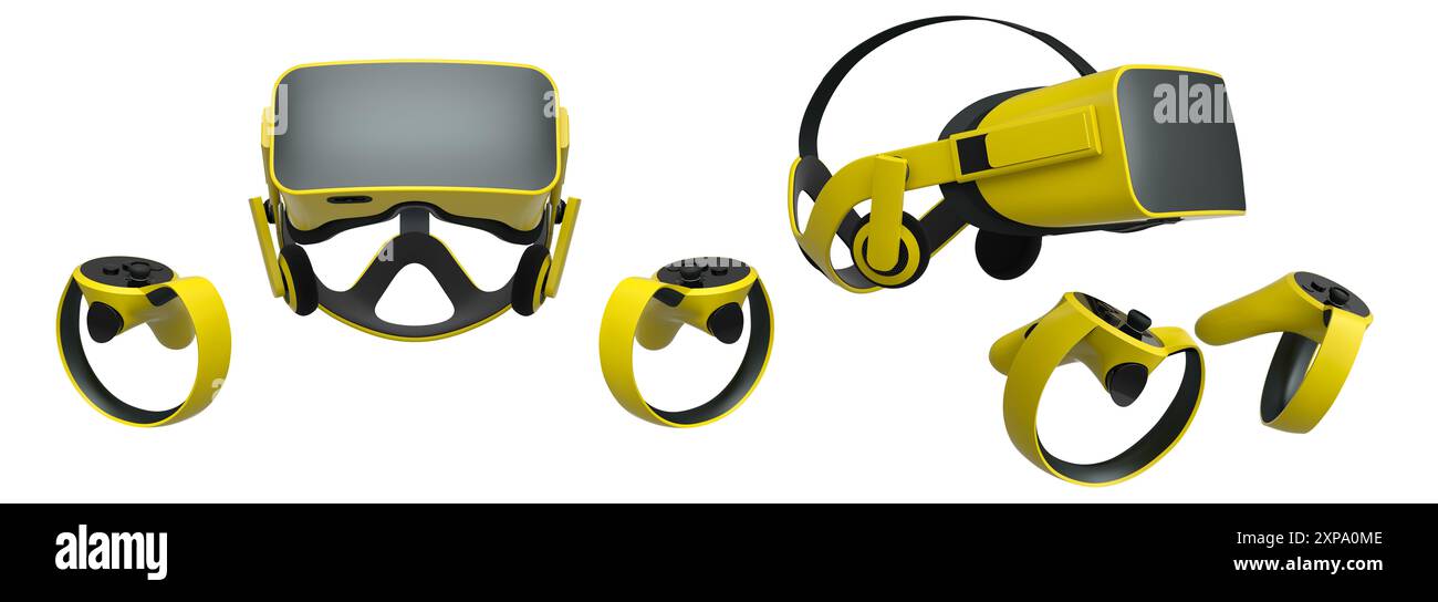 Virtual reality glasses and headset with controllers isolated on white ...