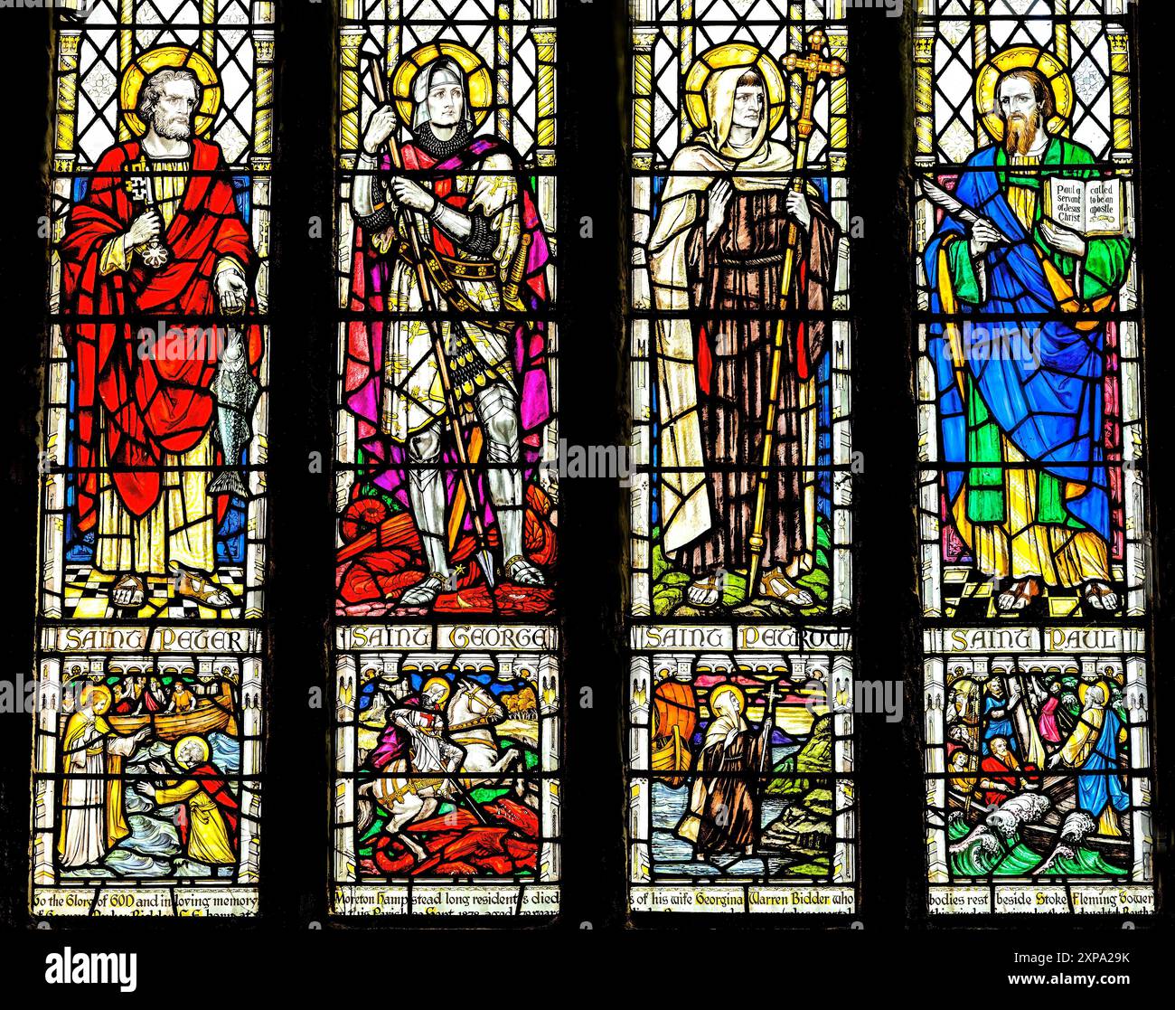 Colorful Saints Peter Paul Petroc and George Stained Glass St Petrox ...