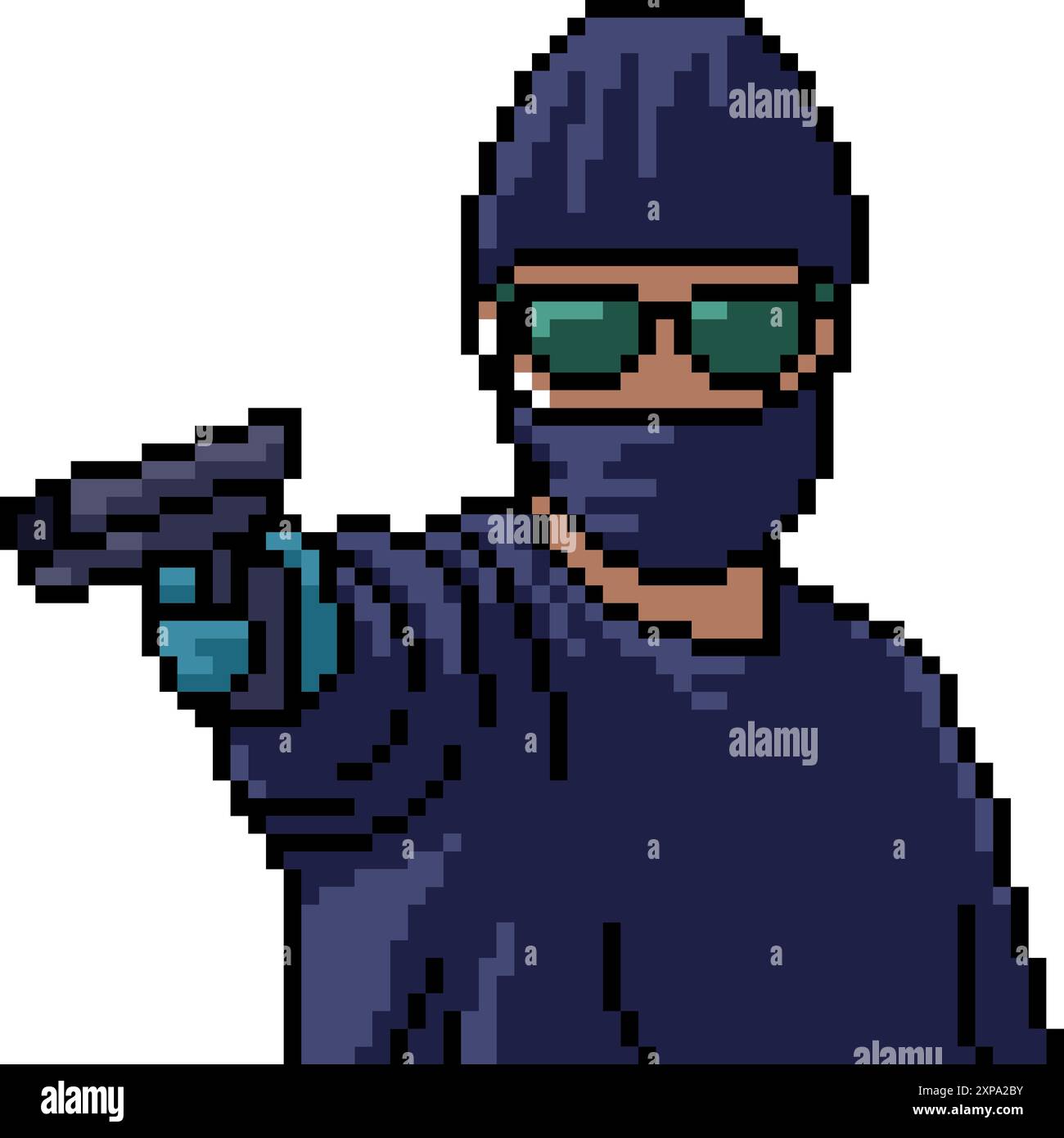 pixel art of mysterious gun criminal isolated background Stock Vector ...