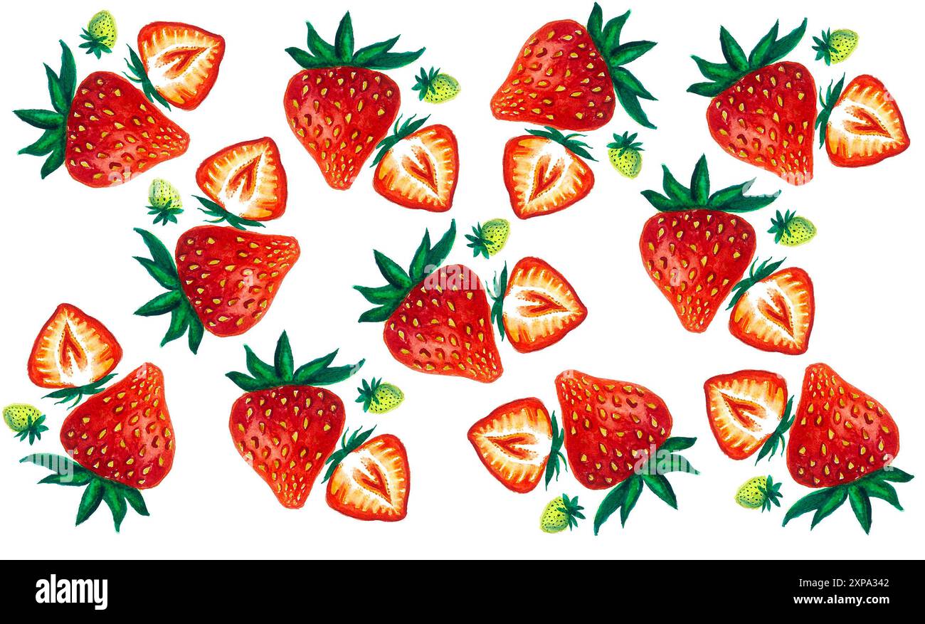 Strawberry berries pattern. Watercolor drawing. White background ...