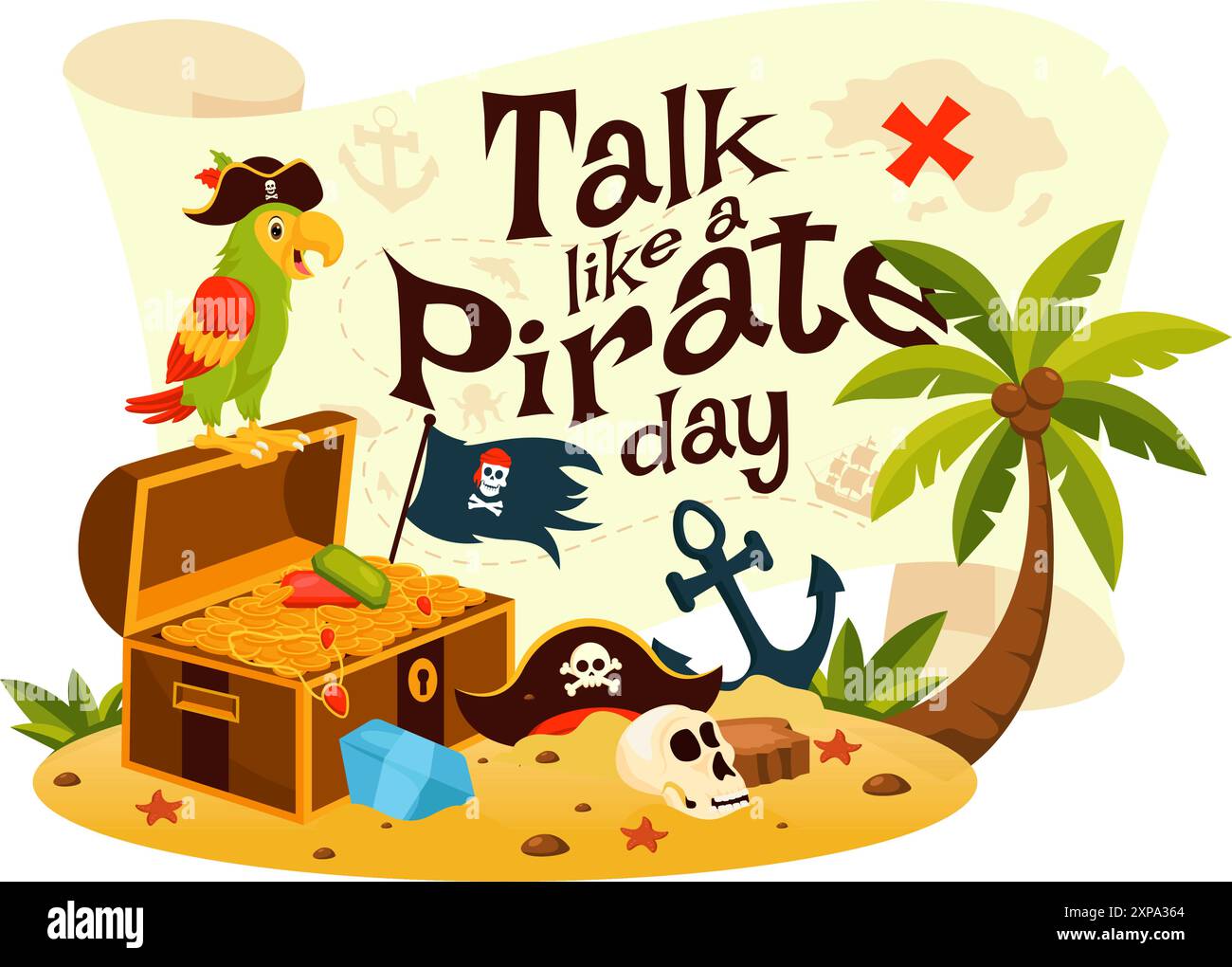 International Talk Like a Pirate Day Vector Illustration with Cute ...