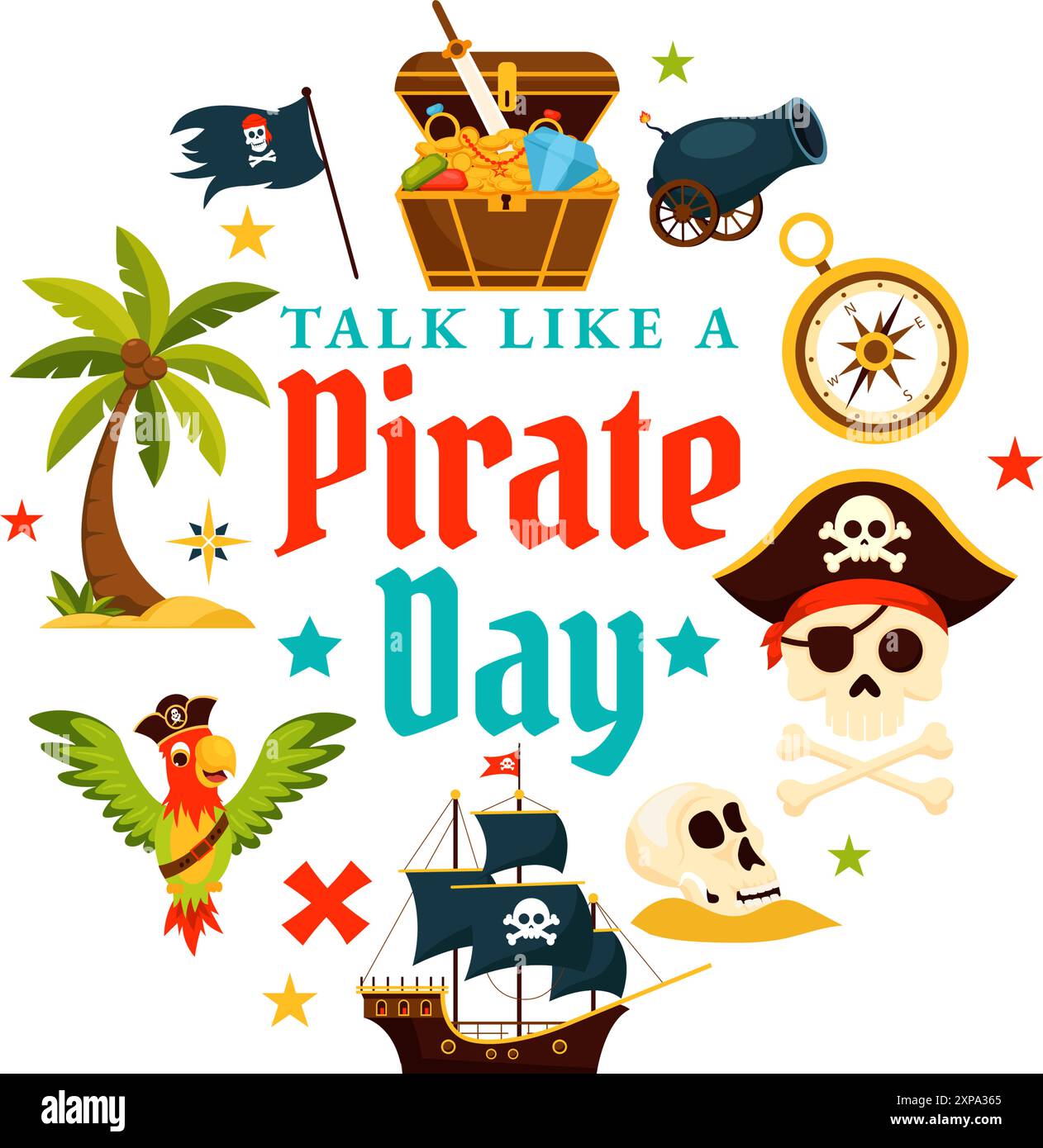 International Talk Like a Pirate Day Vector Illustration with Cute ...