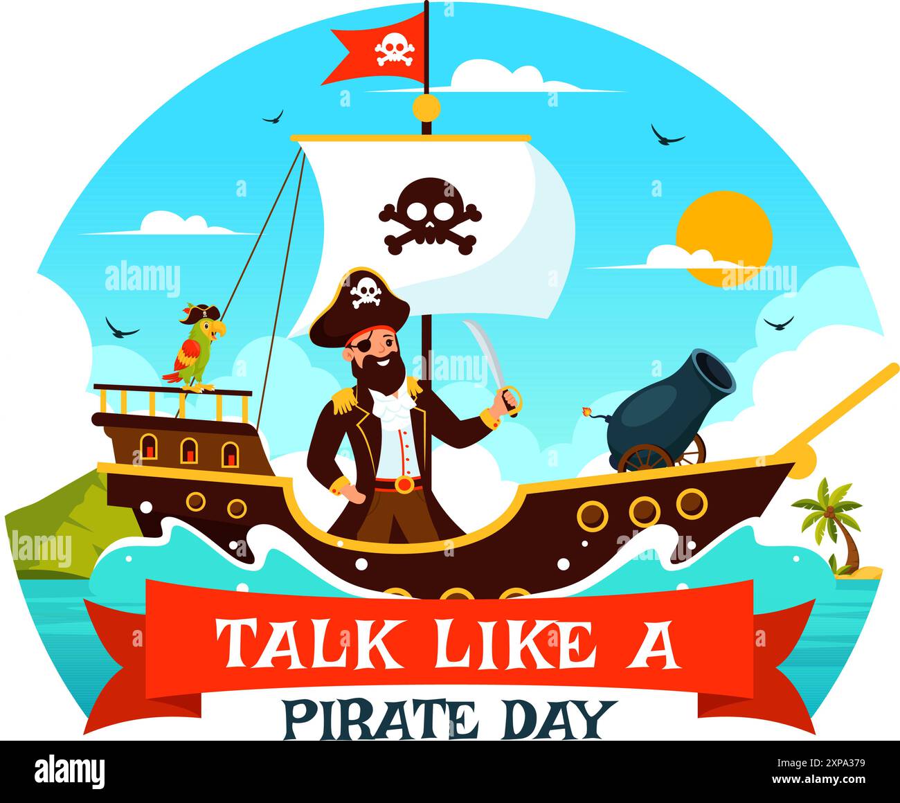 International Talk Like a Pirate Day Vector Illustration with Cute ...