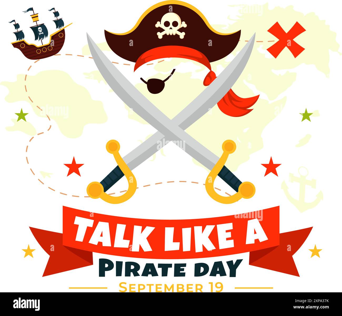 International Talk Like a Pirate Day Vector Illustration with Cute ...