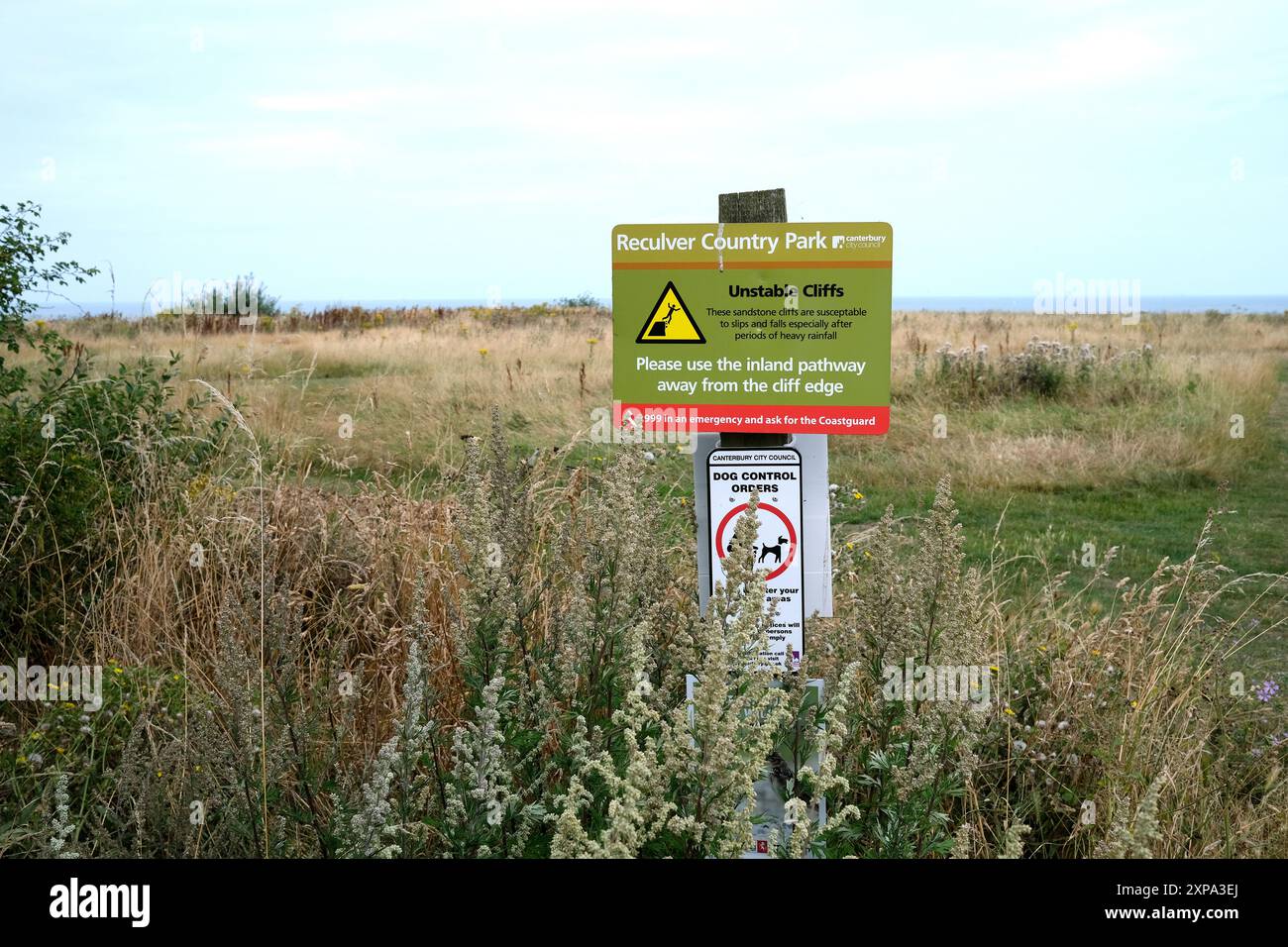 public notice warning sign for unstable cliffs,bishopstone,canterbury ...