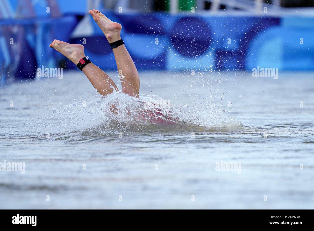 Switzerland's Julie Derron dives into the water for the start of the ...