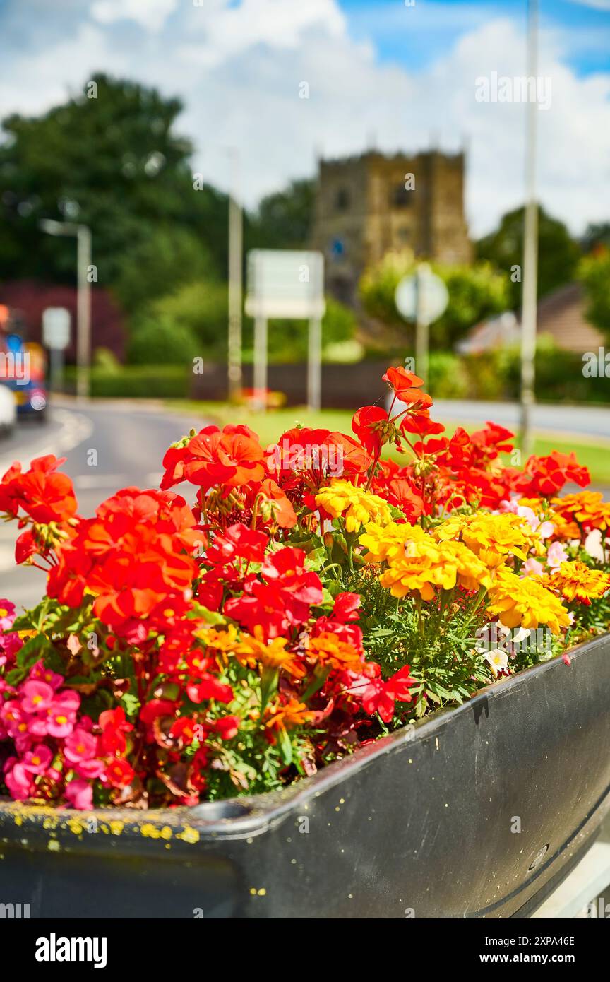 Floral display at entrance to St Michaels on Wyre village Stock Photo ...