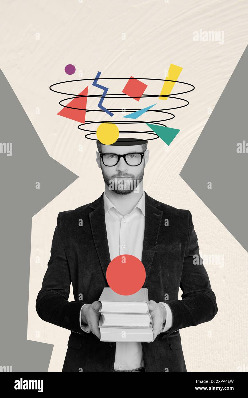 Composite artwork sketch image collage of outdoors monochrome young man ...