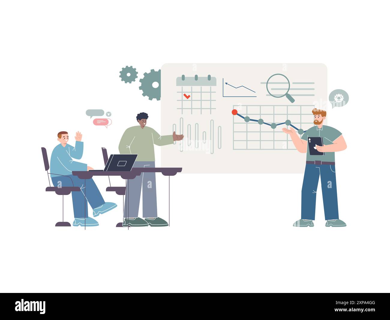 asking a question questioning interaction three man people person work ...