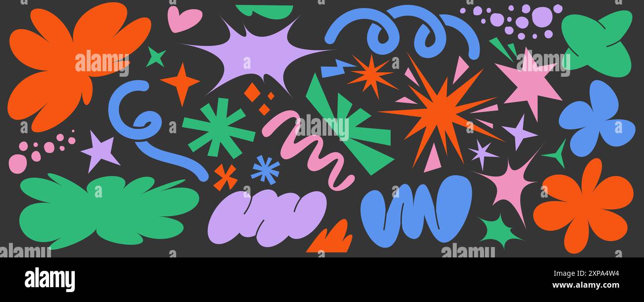 Abstract organic shapes on dark background. Vector doodle graphic of ...