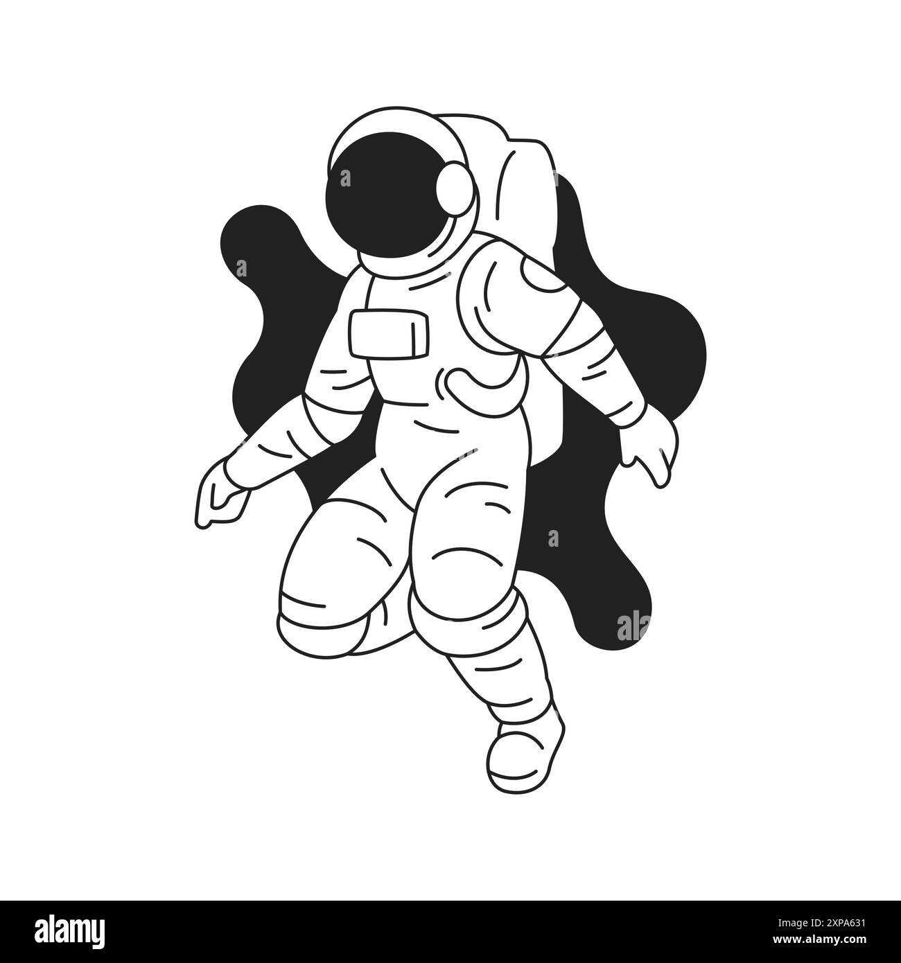 Y2k astronaut at cosmos space travel pop art outline icon vector flat ...