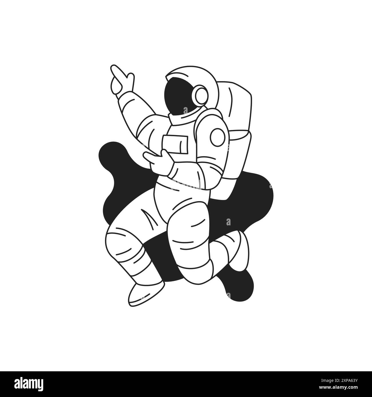 Y2k funky cosmonaut shooting gun finger in outer space outline icon ...