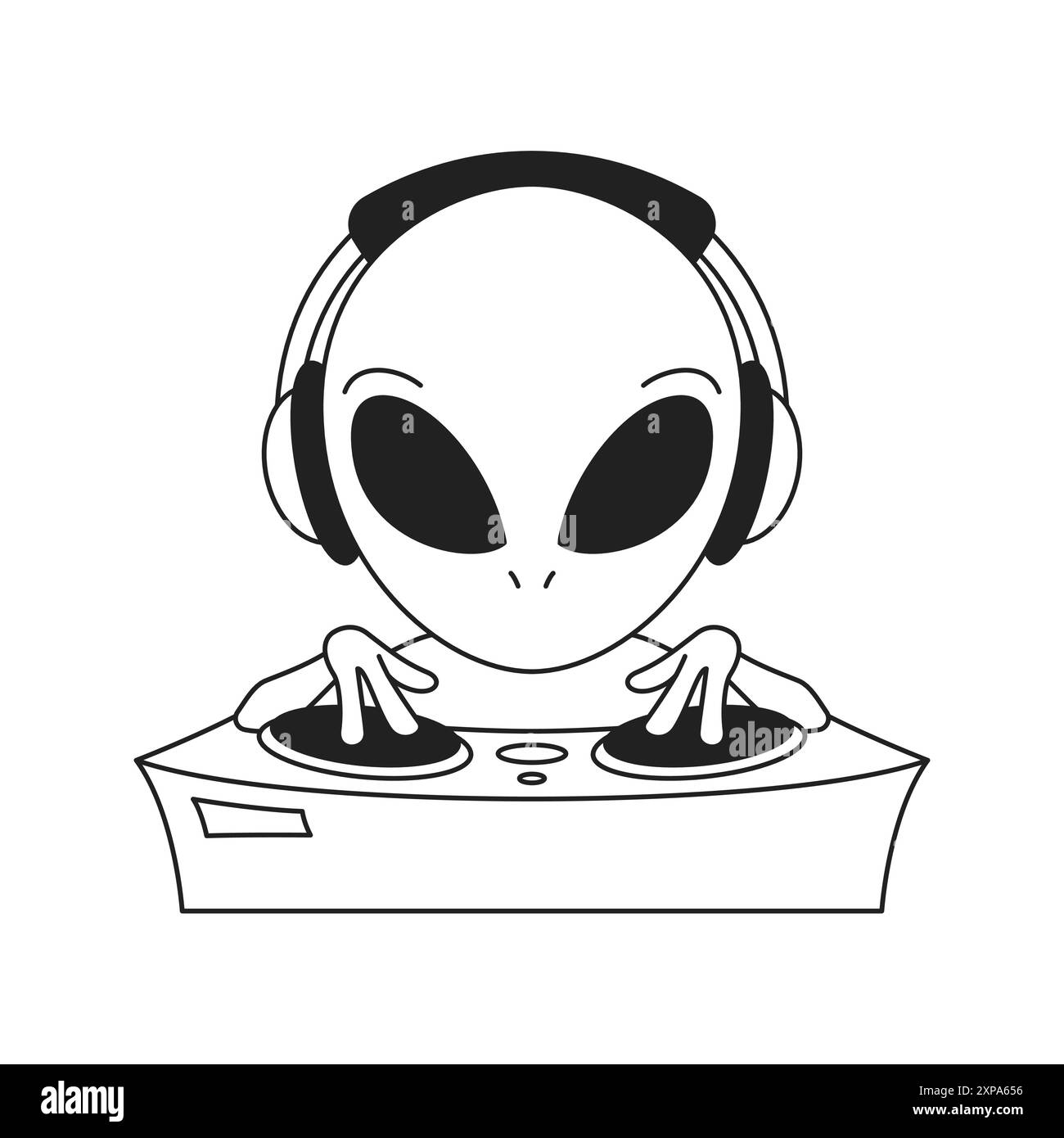 Y2k comic alien DJ playing music contemporary pop art outline icon ...