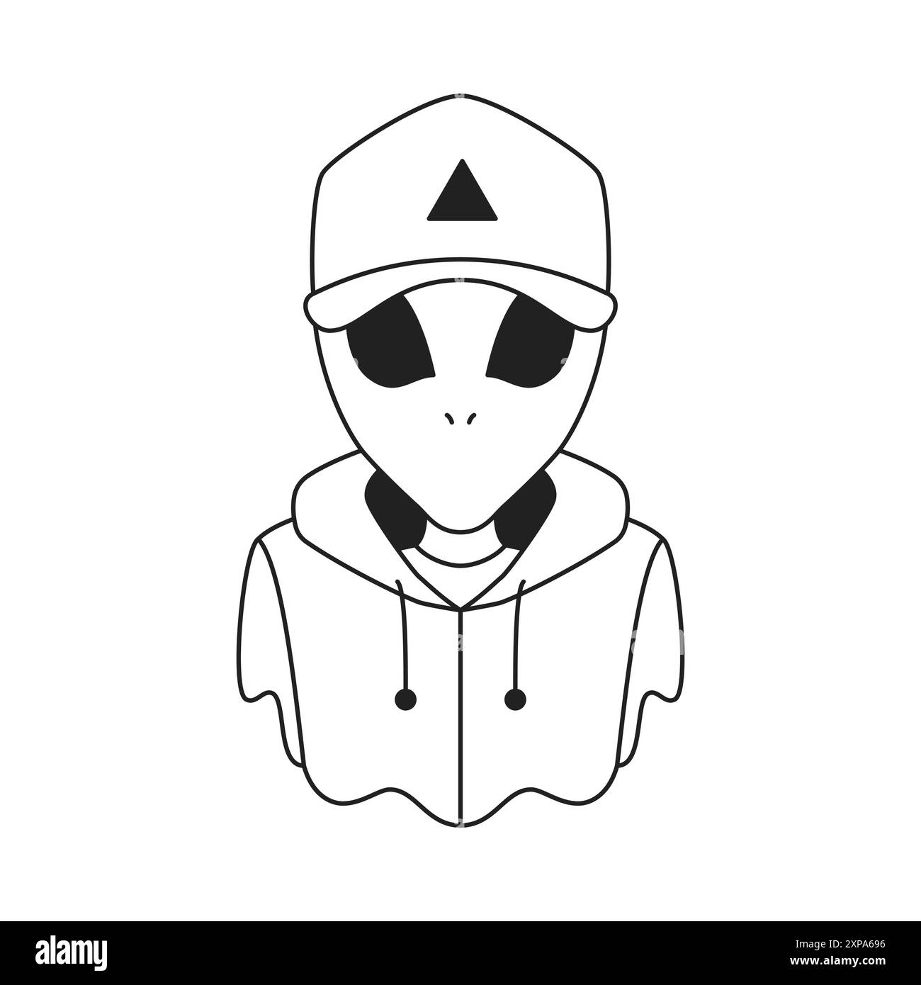 Y2k comic alien in cap and hoodie portrait psychedelic outline icon ...
