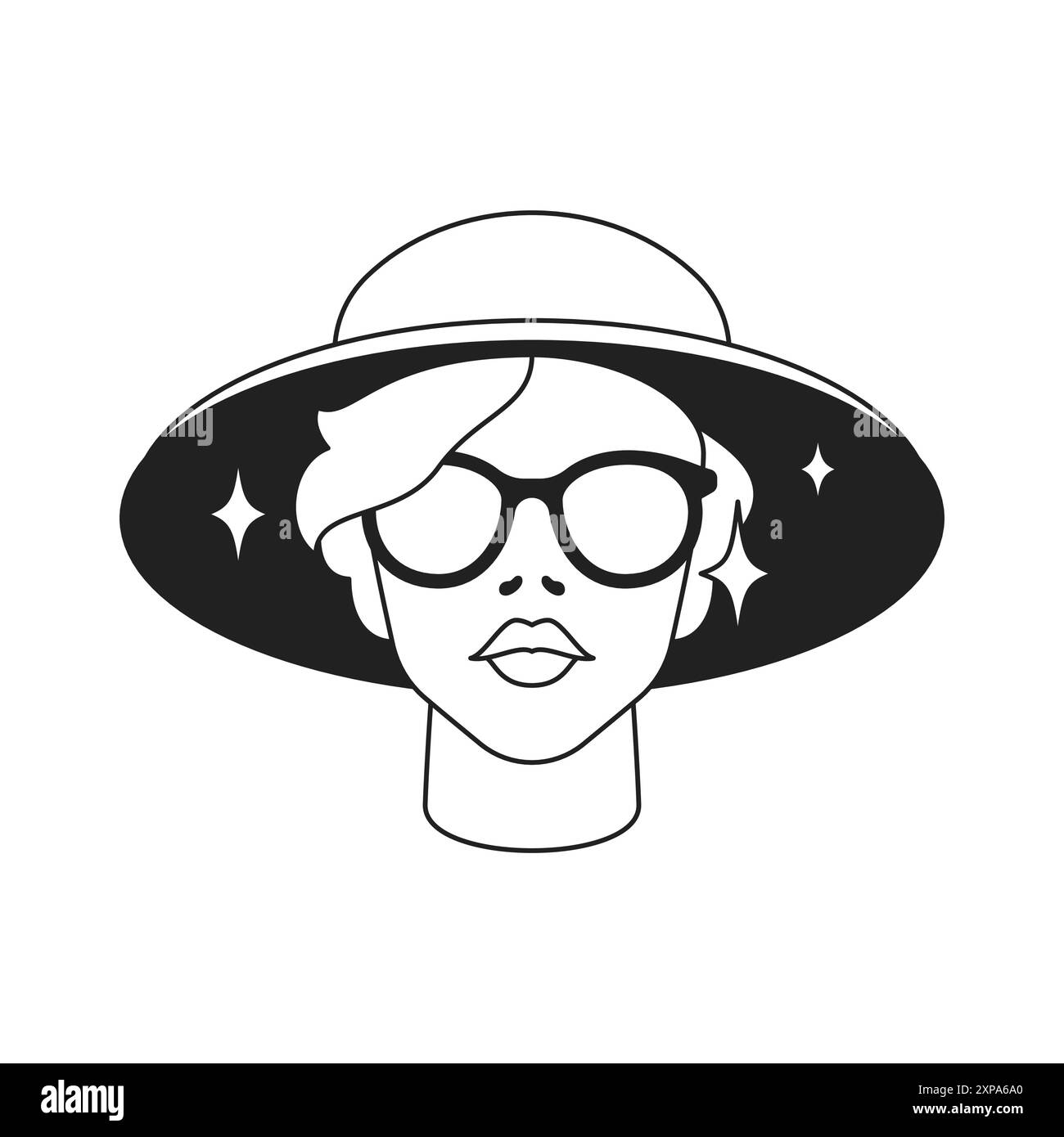 Y2k modern woman witch sorcerer in magic hat portrait pop art outline ...