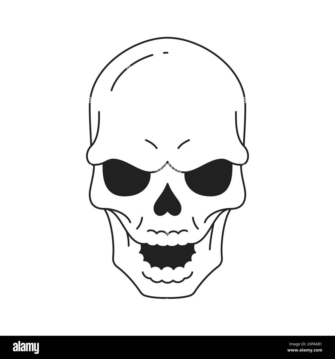 Y2k spooky angry smiling human skull psychedelic neo gothic line icon ...