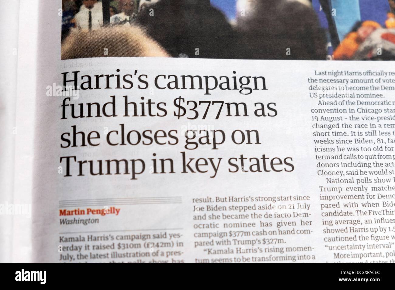Kamala 'Harris's campaign fund hits $377m as she closes gap on Trump ...