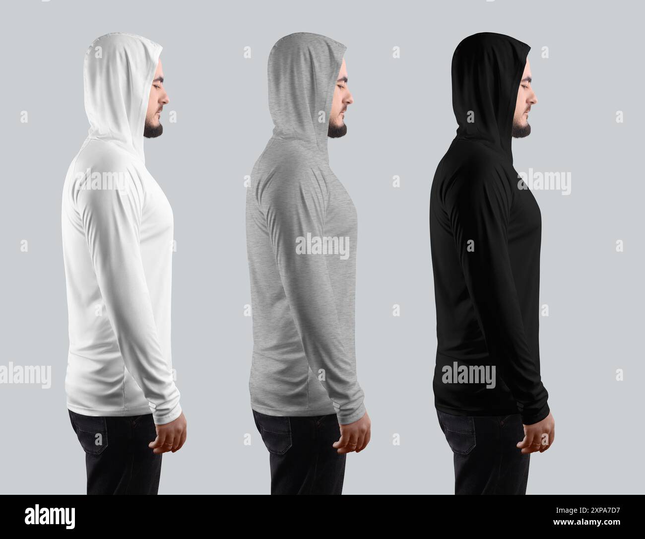 Template white, black, heather longsleeved sun protection on a man with ...