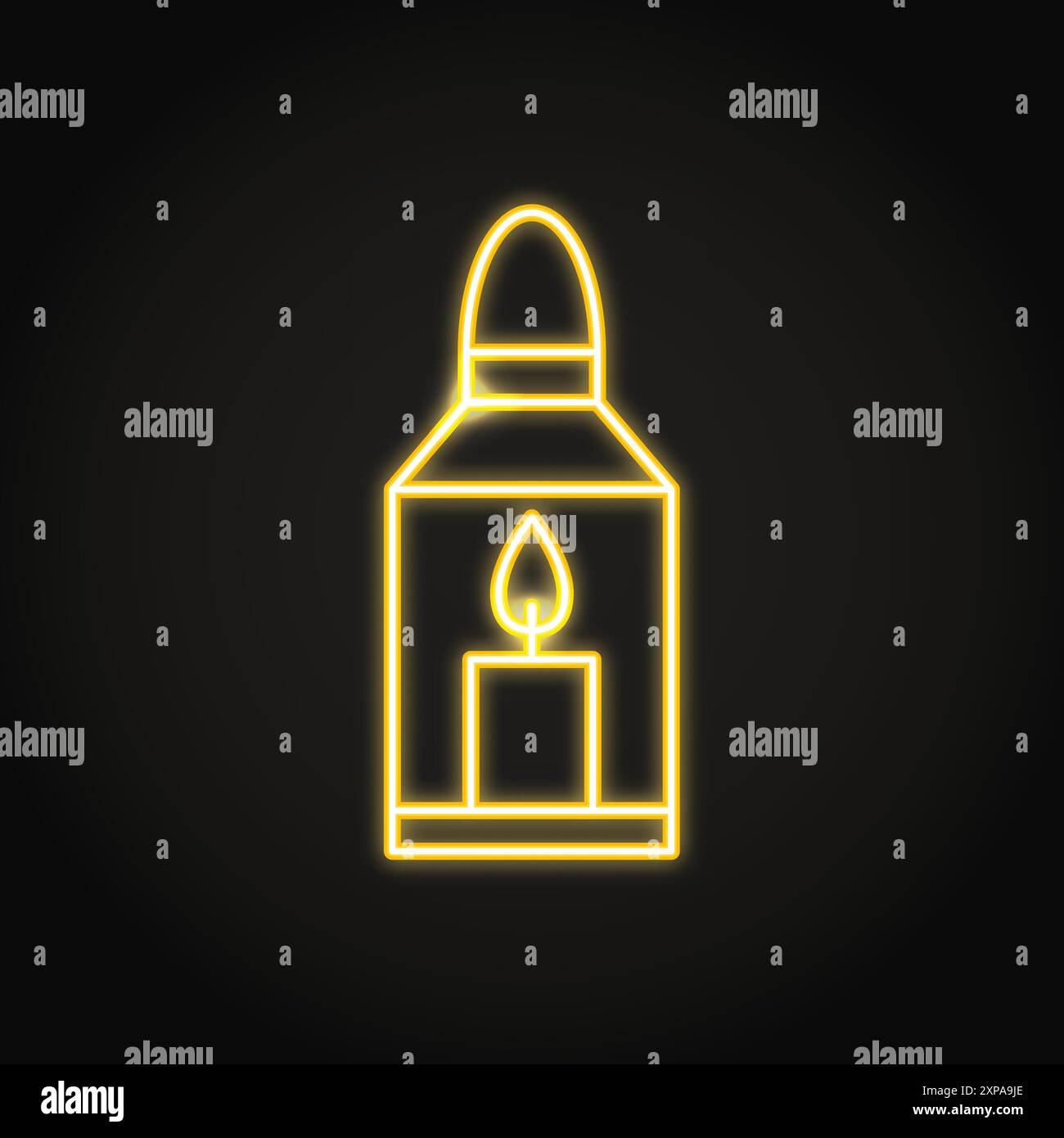 Lantern with candle icon in neon line style. Bright light source with ...