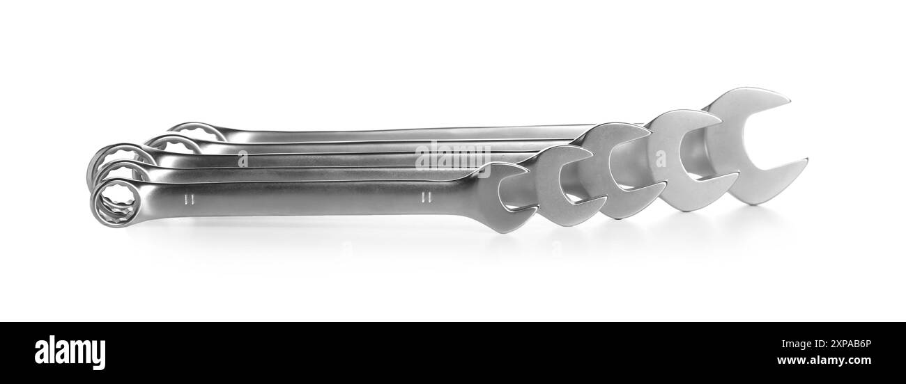 Set of ratcheting wrenches isolated on white. Auto mechanic tools Stock ...