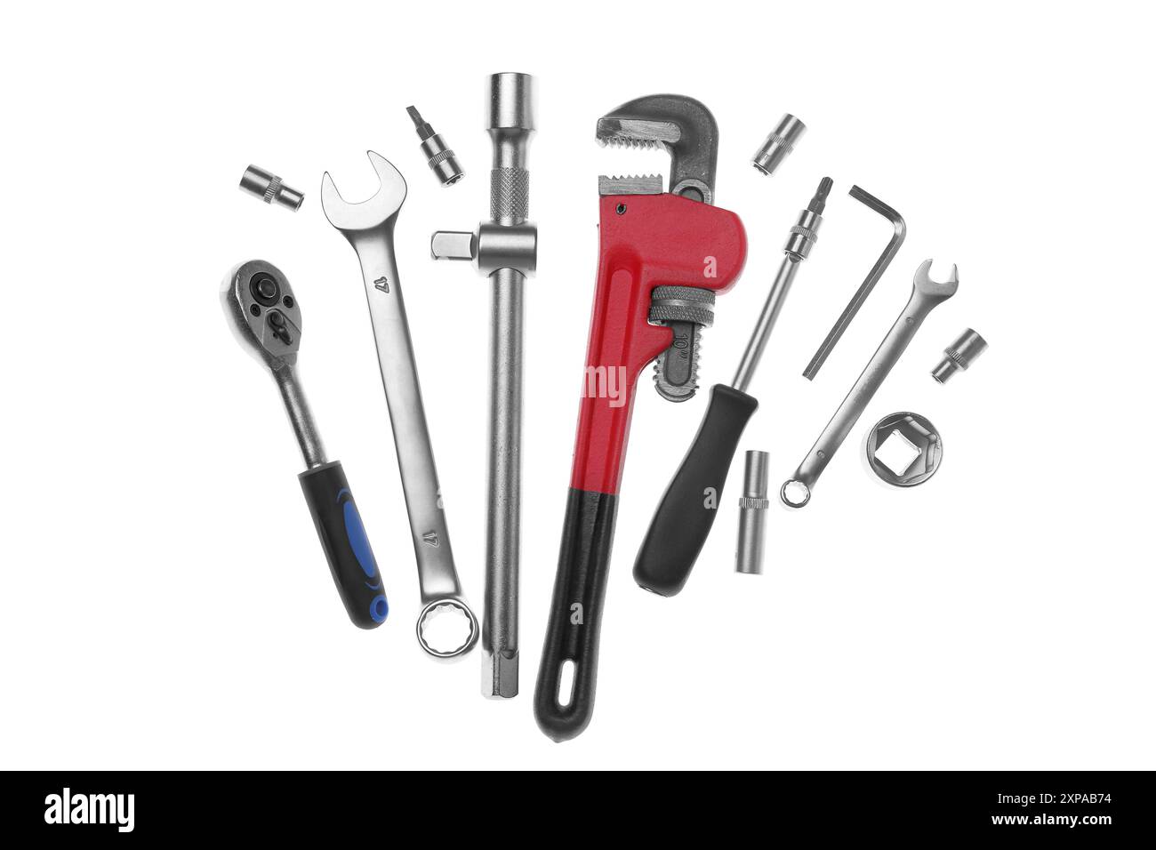 Set of auto mechanic's tools on white background, flat lay Stock Photo ...