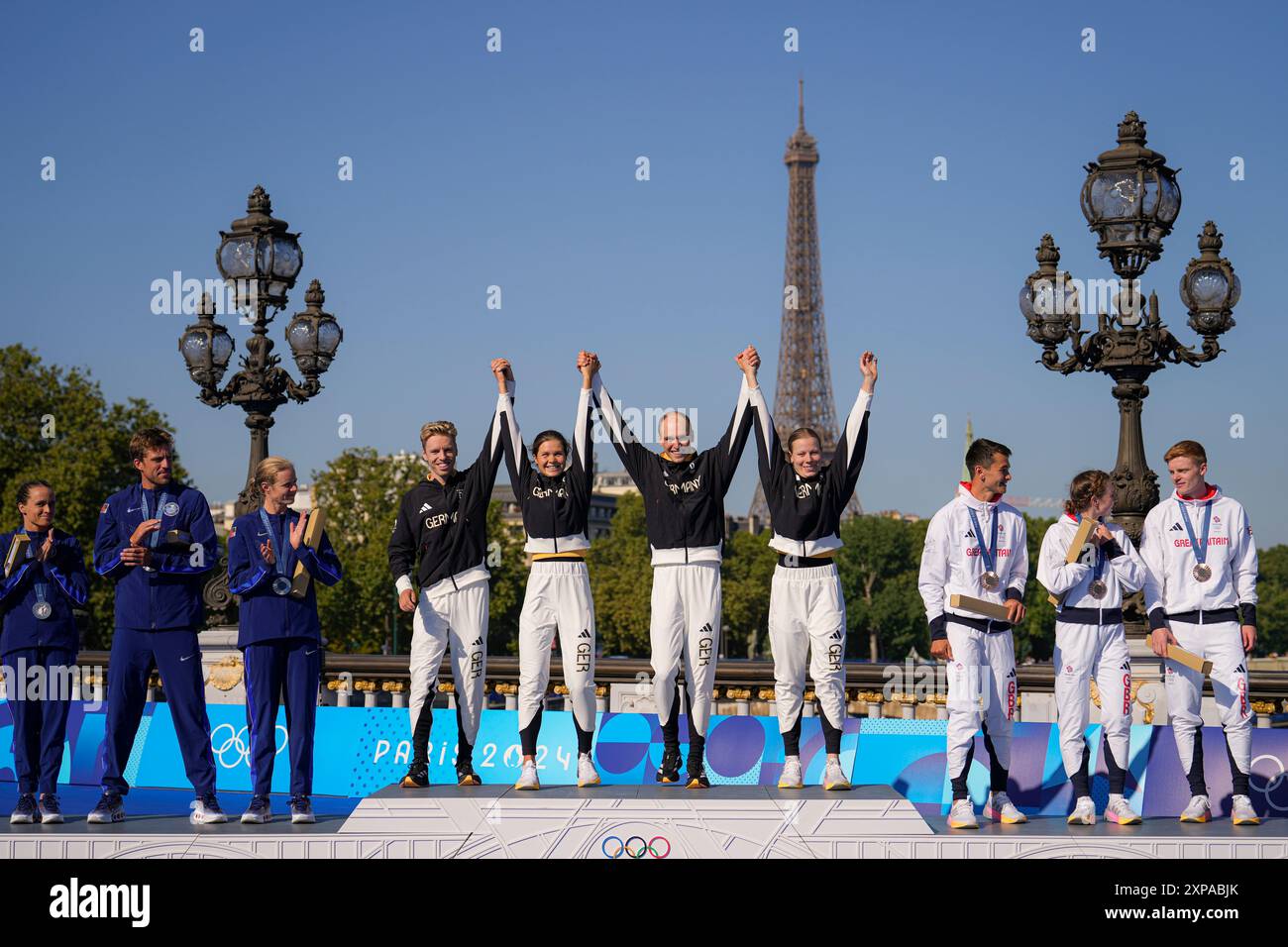 Gold medal winners Germany's Tim Hellwig, Lisa Tertsch, Lasse Luehrs ...