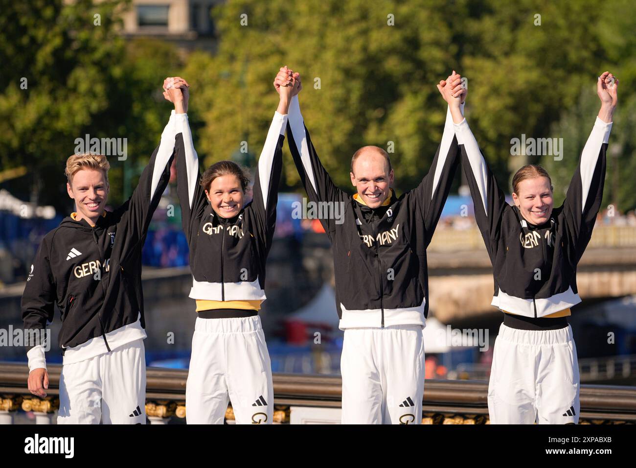 Gold medal winners Germany's Tim Hellwig, Lisa Tertsch, Lasse Luehrs ...