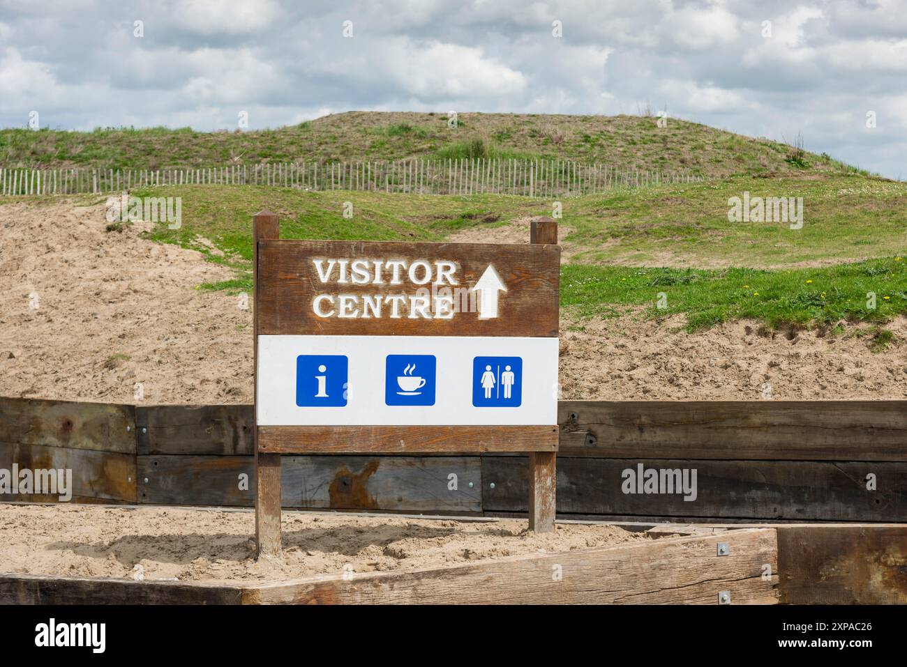 A sign for the visitor centre in the Northam Burrows Country Park on ...