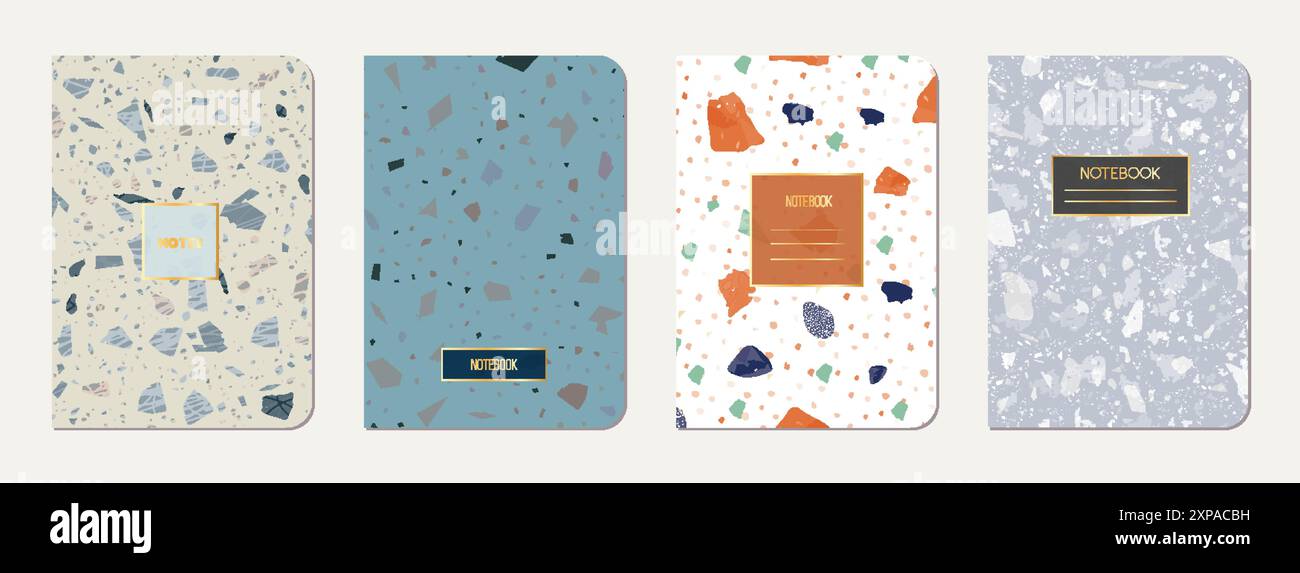 School notebook cover design. Terrazzo abstract background made of ...