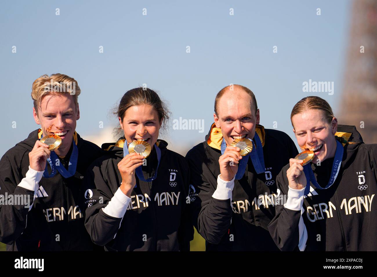 Gold medal winners Germany's Tim Hellwig, Lisa Tertsch, Lasse Luehrs ...