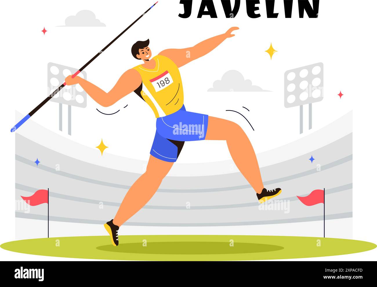 Vector Illustration of Javelin Thrower Athlete Using a Long Spear ...
