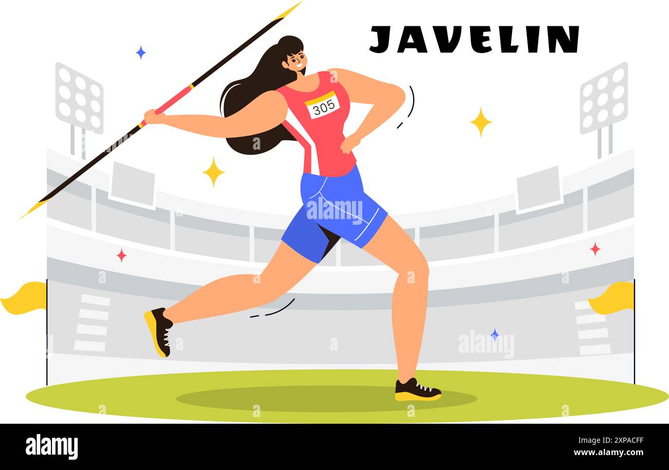 Vector Illustration of Javelin Thrower Athlete Using a Long Spear ...