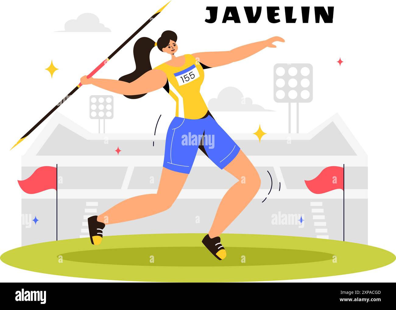 Vector Illustration of Javelin Thrower Athlete Using a Long Spear ...
