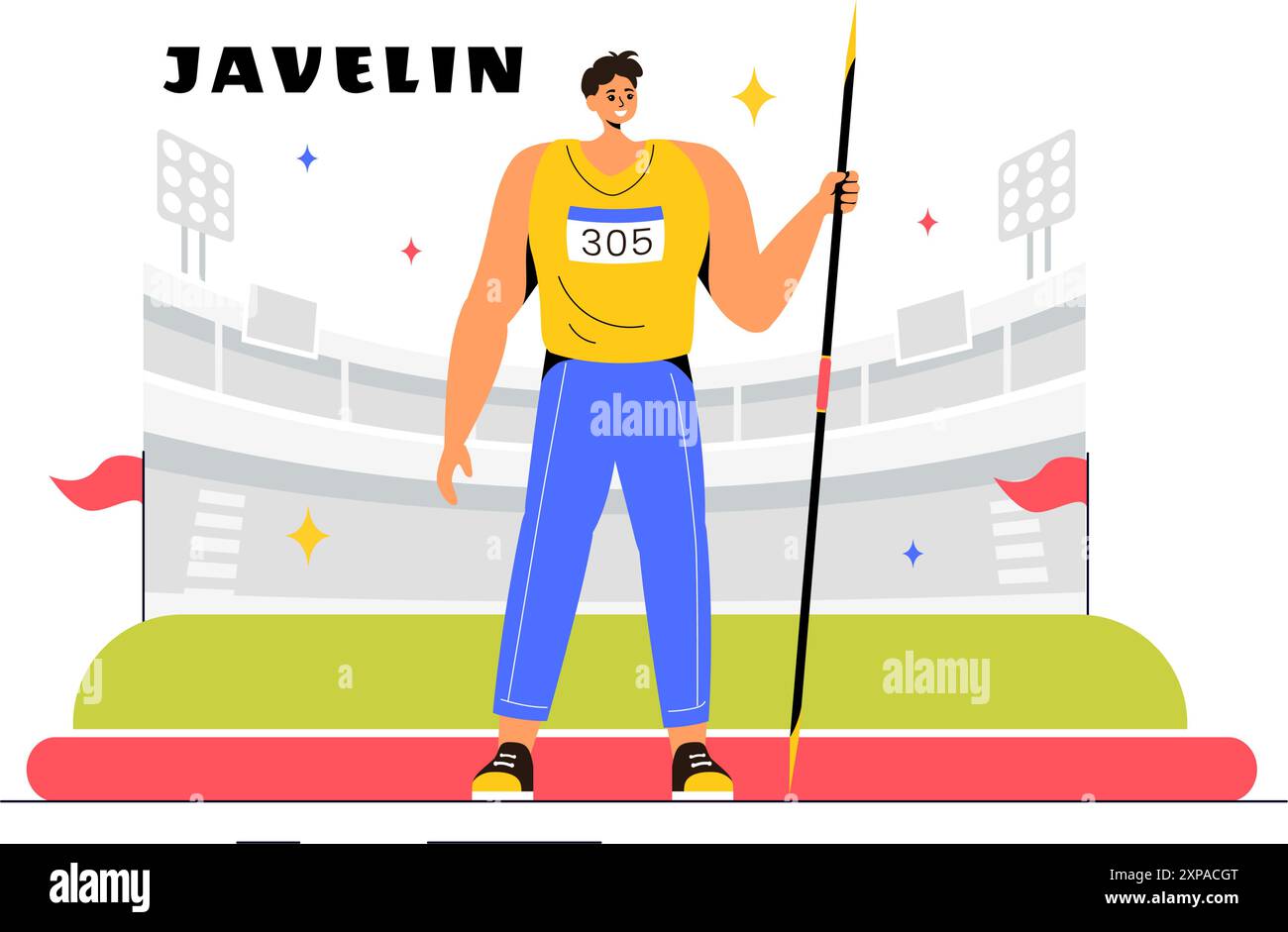 Vector Illustration of Javelin Thrower Athlete Using a Long Spear ...