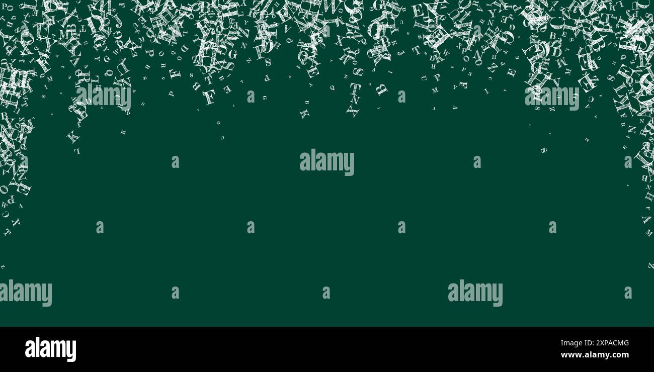 Concept of school background. White chalk falling letters of English ...
