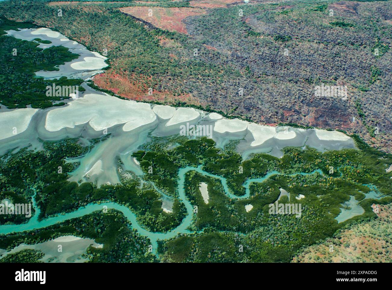 Aerial view of the meandering Lawley river before flowing into ...