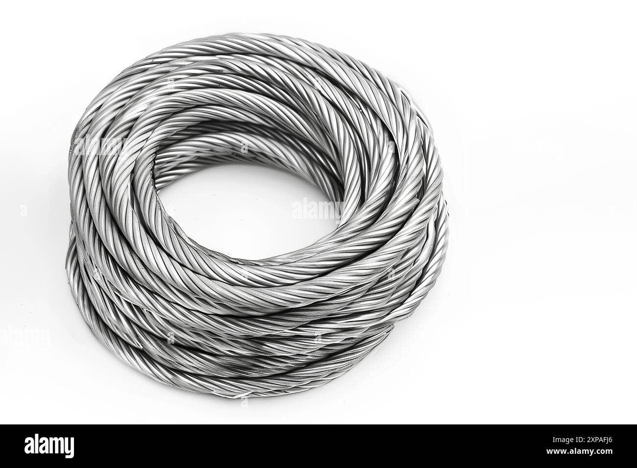 Close-up aluminum electric wire cable industry. Twisted metal wires ...