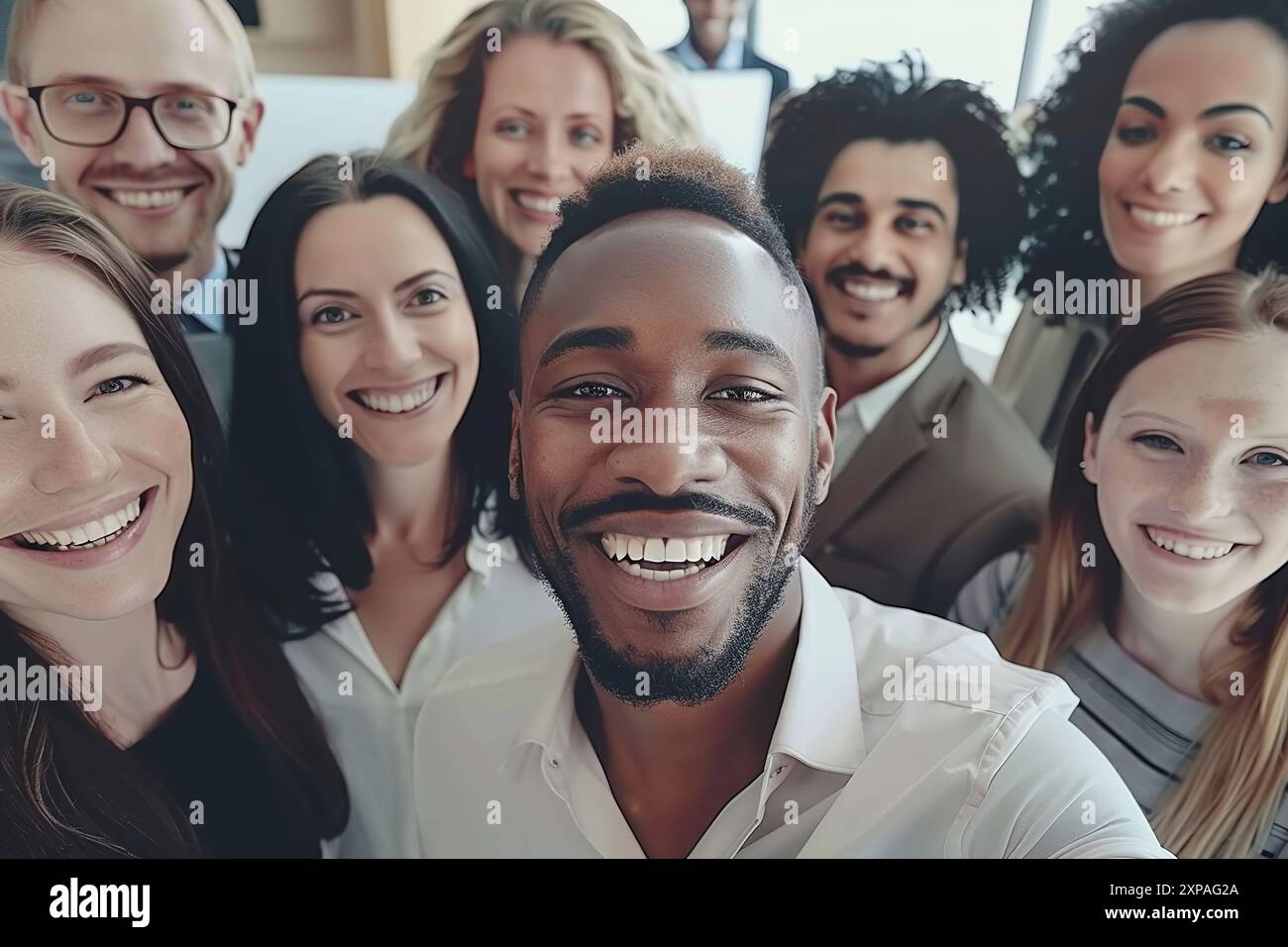 The group is diverse, with people of different ages, company staff ...