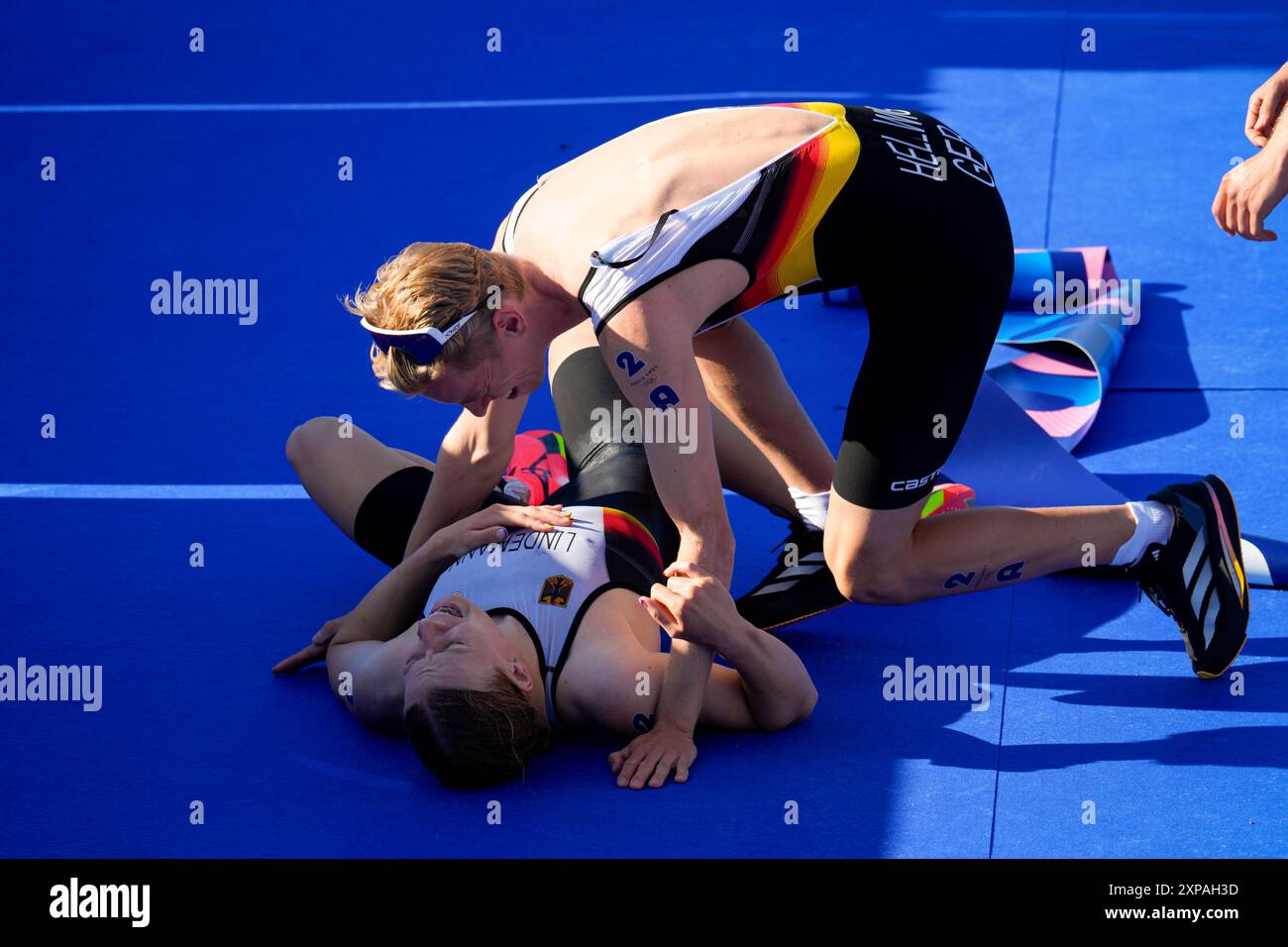 Germany's Laura Lindemann, down and Germany's Tim Hellwig, up ...