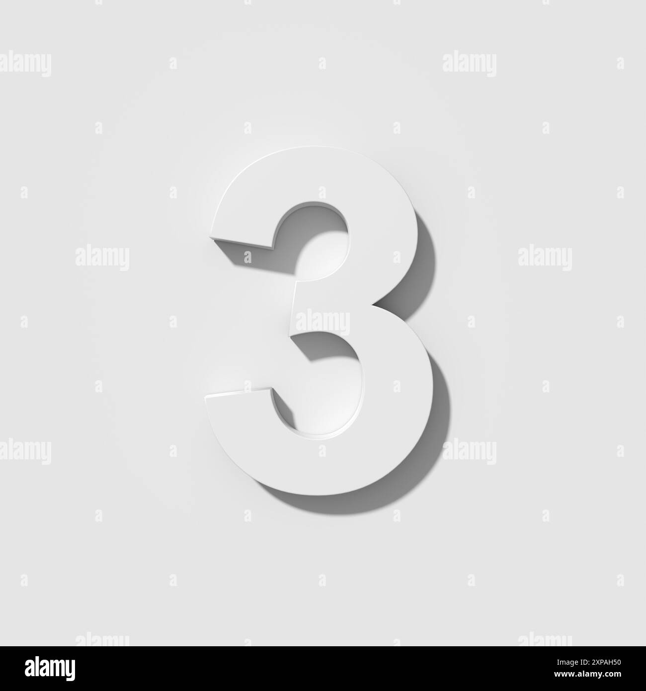 White number three 3 on white background. Top view. 3D render Stock ...