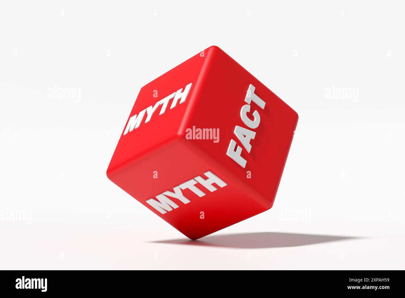 Red dice rolling with the words myth versus fact. Choosing myth or fact ...