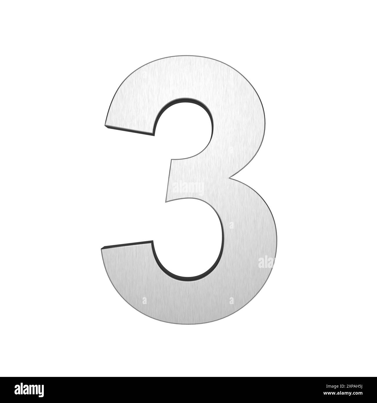Gray brushed metal number three 3 isolated on white background. 3D ...